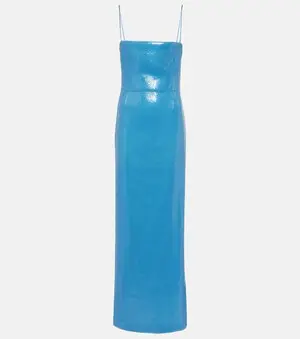Galvan Stargaze Bandeau Sequined Maxi Dress - Blue