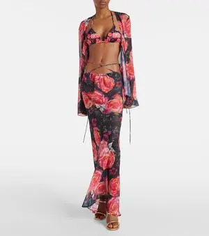 BANANHOT Floral Chiffon Beach Cover-up
