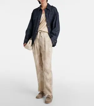 Brunello Cucinelli Printed Linen Tapered Trousers
