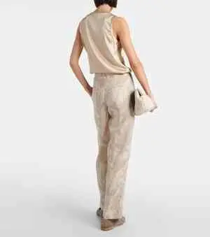 Brunello Cucinelli Printed Linen Tapered Trousers