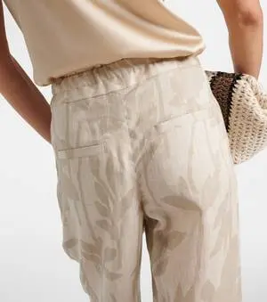 Brunello Cucinelli Printed Linen Tapered Trousers