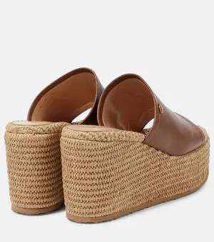 GIANVITO ROSSI Leather And Raffia Wedge Mules