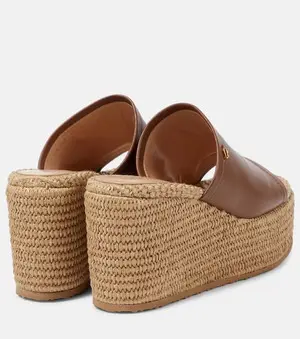 GIANVITO ROSSI Leather And Raffia Wedge Mules