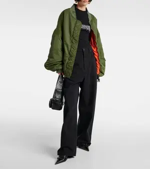Balenciaga Off Shoulder Technical Bomber Jacket - Green