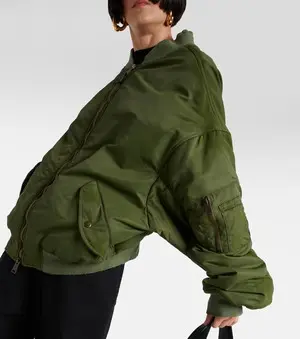 Balenciaga Off Shoulder Technical Bomber Jacket - Green