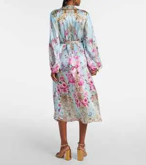 Camilla Embellished Floral Silk Satin Robe