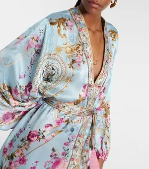 Camilla Embellished Floral Silk Satin Robe