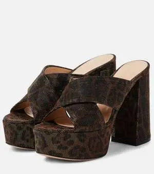 GIANVITO ROSSI Leopard-print Lamé Platform Mules
