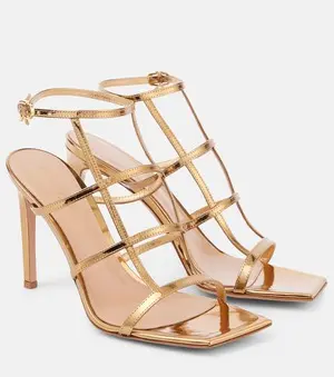 GIANVITO ROSSI Mondry Metallic Leather Sandals - Gold