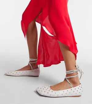 Amina Muaddi Embellished Leather Ballet Flats - White