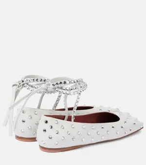 Amina Muaddi Embellished Leather Ballet Flats - White