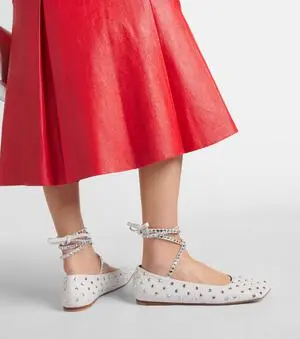 Amina Muaddi Embellished Leather Ballet Flats - White