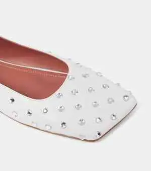 Amina Muaddi Embellished Leather Ballet Flats - White