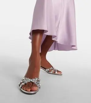 AQUAZZURA Crystal Mirage Embellished Mules - Silver