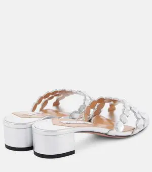 AQUAZZURA Crystal Mirage Embellished Mules - Silver