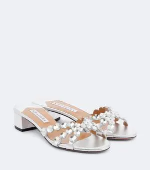 AQUAZZURA Embellished Leather Mules - Silver