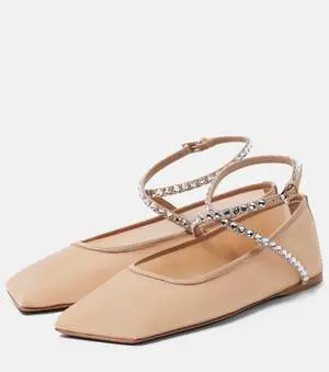 Amina Muaddi Ane Embellished Ballet Flats - Beige