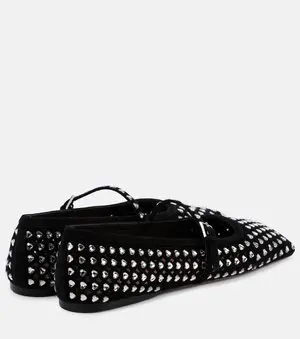 Amina Muaddi Embellished Leather Mary Jane Flats - Black
