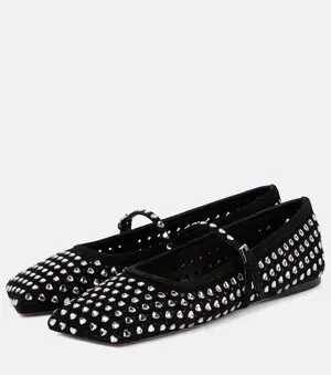 Amina Muaddi Embellished Leather Mary Jane Flats - Black