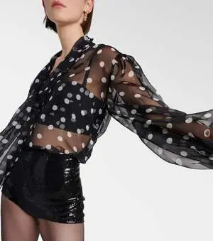 Dolce & Gabbana Polka-dot Silk Chiffon Blouse With Bow Detail