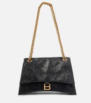 Balenciaga Crush Medium Leather Shoulder Bag - Black