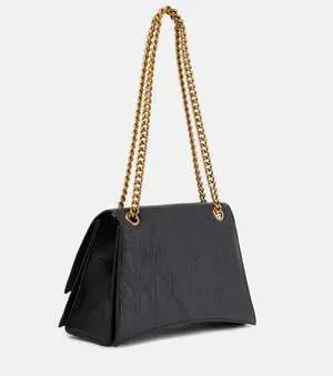 Balenciaga Crush Medium Leather Shoulder Bag - Black