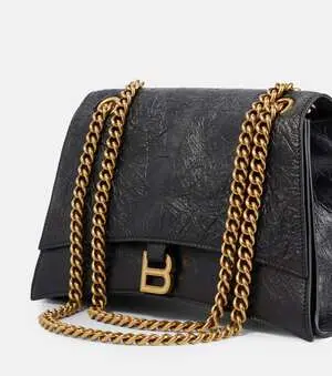 Balenciaga Crush Medium Leather Shoulder Bag - Black