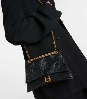 Balenciaga Crush Medium Leather Shoulder Bag - Black