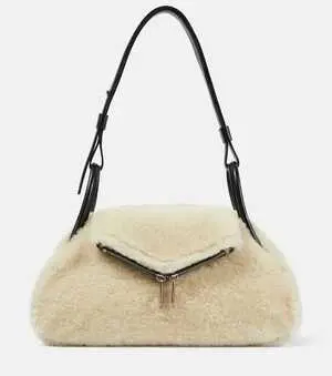 Amina Muaddi Gemini Small Shearling Shoulder Bag