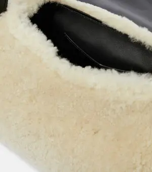 Amina Muaddi Gemini Small Shearling Shoulder Bag - Beige