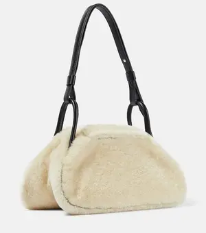 Amina Muaddi Gemini Small Shearling Shoulder Bag