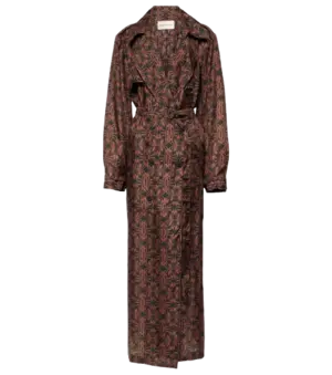 Dries Van Noten Printed Silk Satin Trench Coat