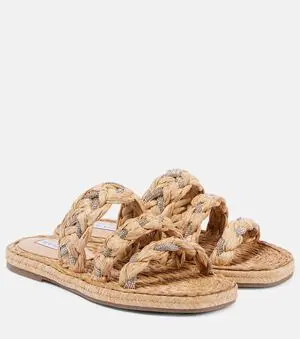 AQUAZZURA Costiera Embellished Raffia Sandals