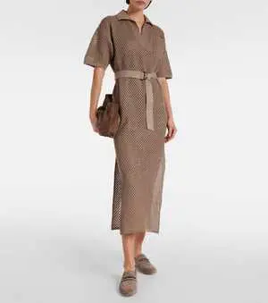 Brunello Cucinelli Cotton Mesh Polo Midi Dress