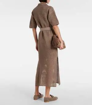 Brunello Cucinelli Cotton Mesh Polo Midi Dress