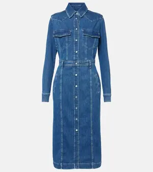 7 For All Mankind Denim Midi Shirt Dress - Blue