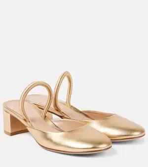 GIANVITO ROSSI Tivoli 45 Metallic Leather Mules - Gold