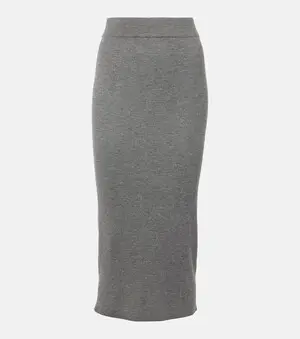 Brunello Cucinelli Ribbed-knit Midi Skirt - Grey