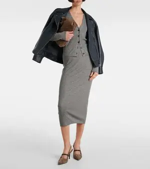 Brunello Cucinelli Ribbed-knit Midi Skirt - Grey