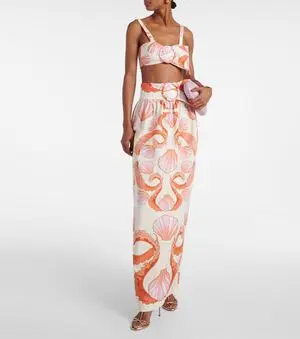 ADRIANA DEGREAS Seashell Printed Cotton Bra Top