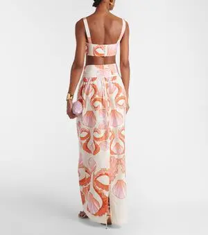 ADRIANA DEGREAS Seashell Printed Cotton Bra Top
