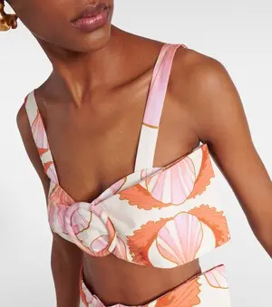 ADRIANA DEGREAS Seashell Printed Cotton Bra Top
