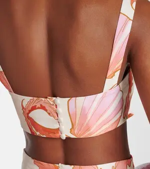 ADRIANA DEGREAS Seashell Printed Cotton Bra Top