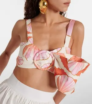 ADRIANA DEGREAS Seashell Printed Cotton Bra Top