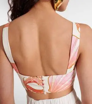 ADRIANA DEGREAS Seashell Printed Cotton Bra Top