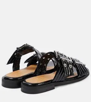 GANNI Studded Patent Leather Sandals - Black