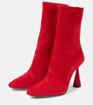 AQUAZZURA Amore 95 Suede Ankle Boots - Red