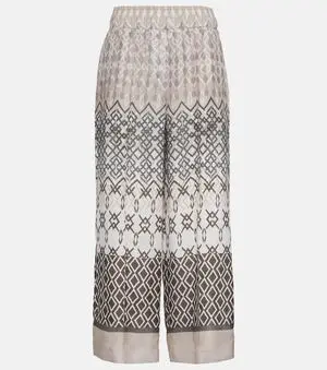 Brunello Cucinelli Printed Silk Wide-leg Pants - Grey