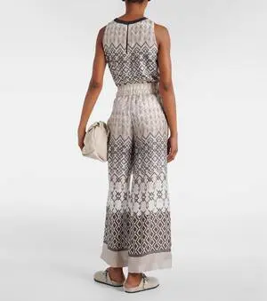 Brunello Cucinelli Printed Silk Wide-leg Pants - Grey