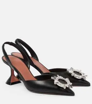 Amina Muaddi Begum 70 Leather Slingback Pumps - Black